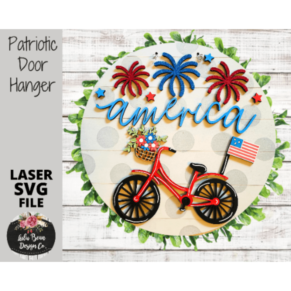 Patriotic July 4th Fireworks Bicycle Round Sign Digital Cut File Laser ...